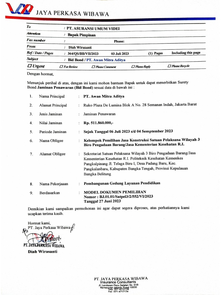 Permohonan PT. Awan Mitra - BB Rp. 511.860.000 | PDF