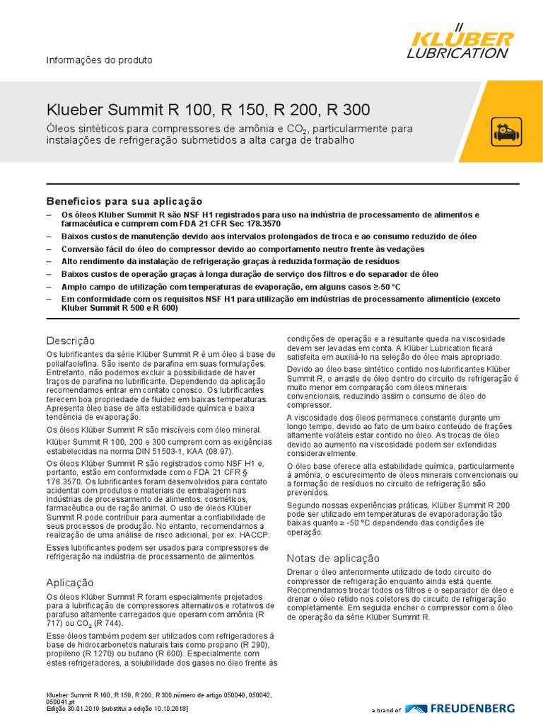 Datasheet Kluber - Summit R 200 | PDF | Petróleo | Química