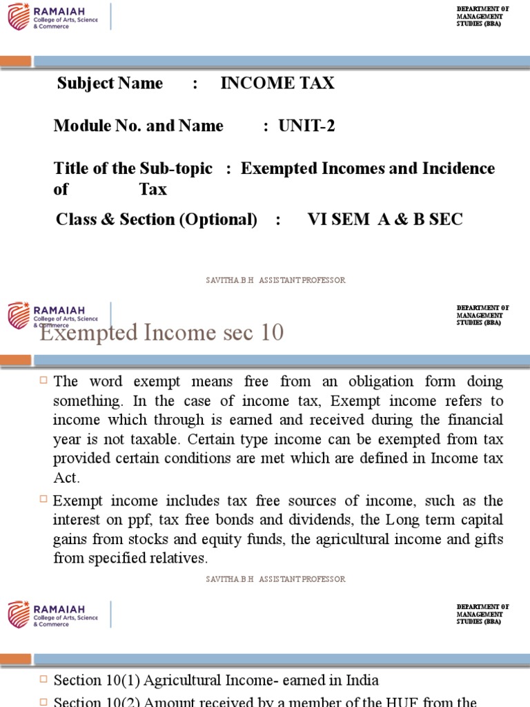 UNIT-1 INCIDENCE OF TAX & Exempted Income | PDF | Taxes | Income