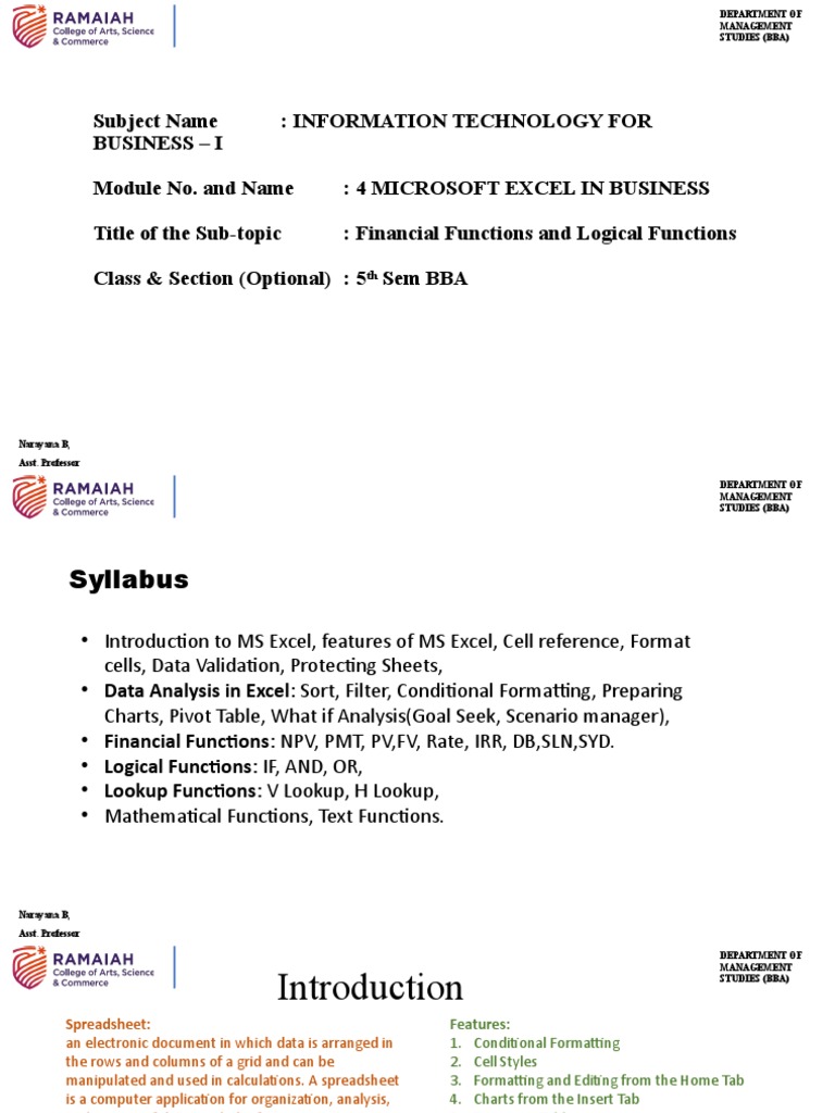 Unit 4 Microsoft Excel in Business | Download Free PDF | Depreciation | Microsoft Excel