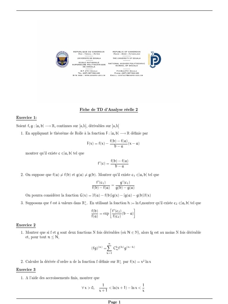 Fiche TD Analyse Réelle 2 | PDF | Extremum | Mathématiques