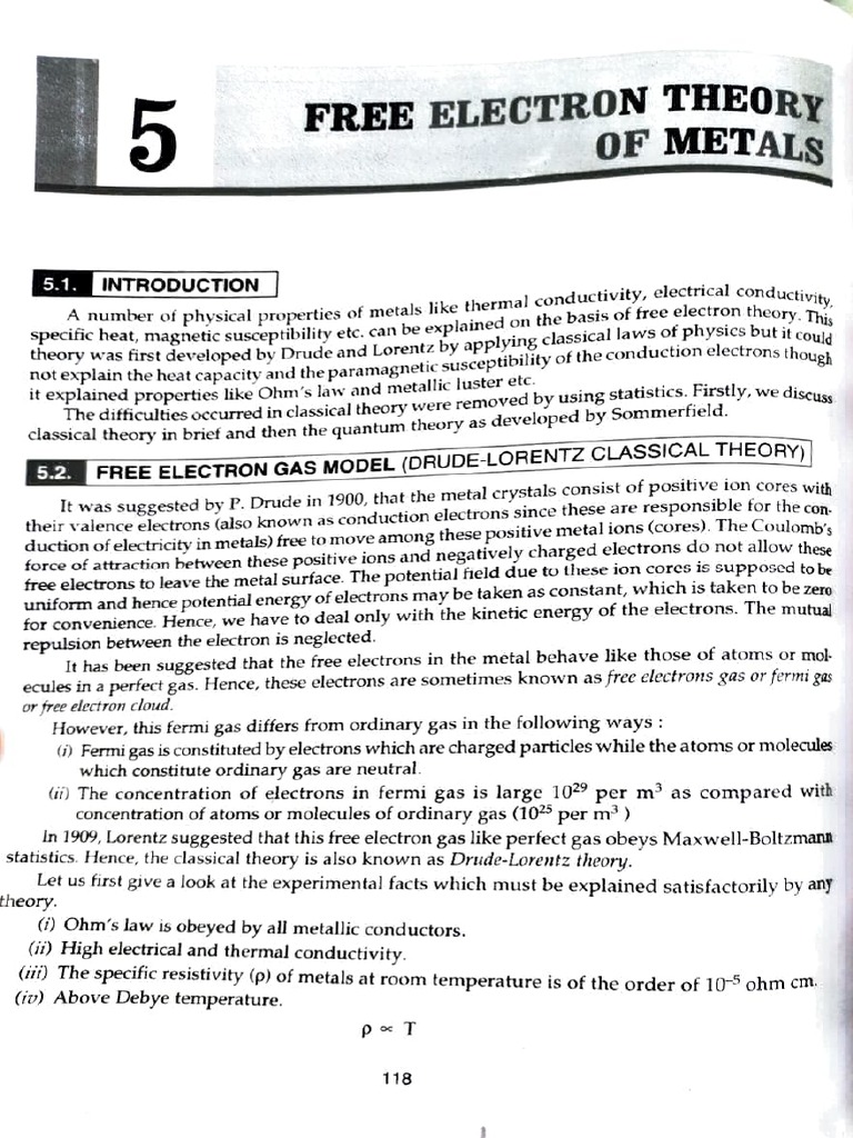 Free Electron Theory of Metals | PDF | Electrical Resistivity And Conductivity | Electron