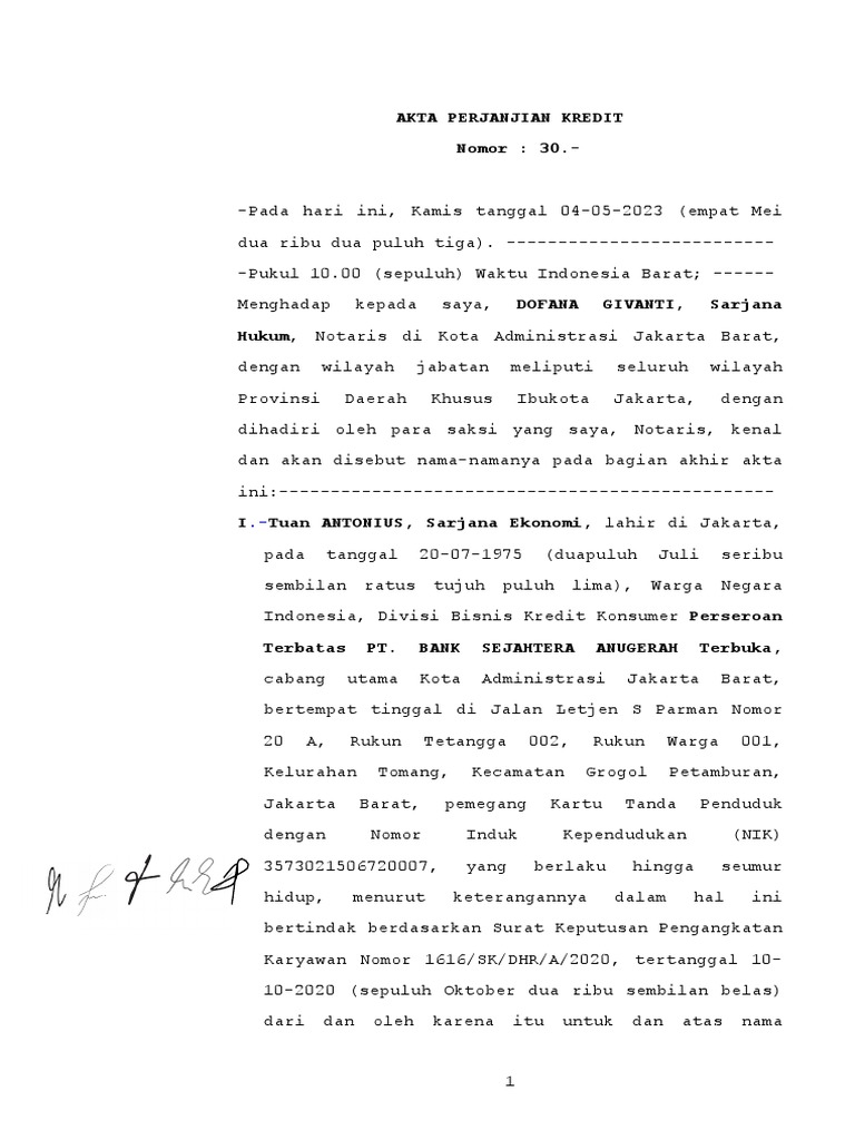 Tugas Tpa III Akta Perjanjian Kredit 5 Mei 2023 Dofana Givanti 217221006 | PDF
