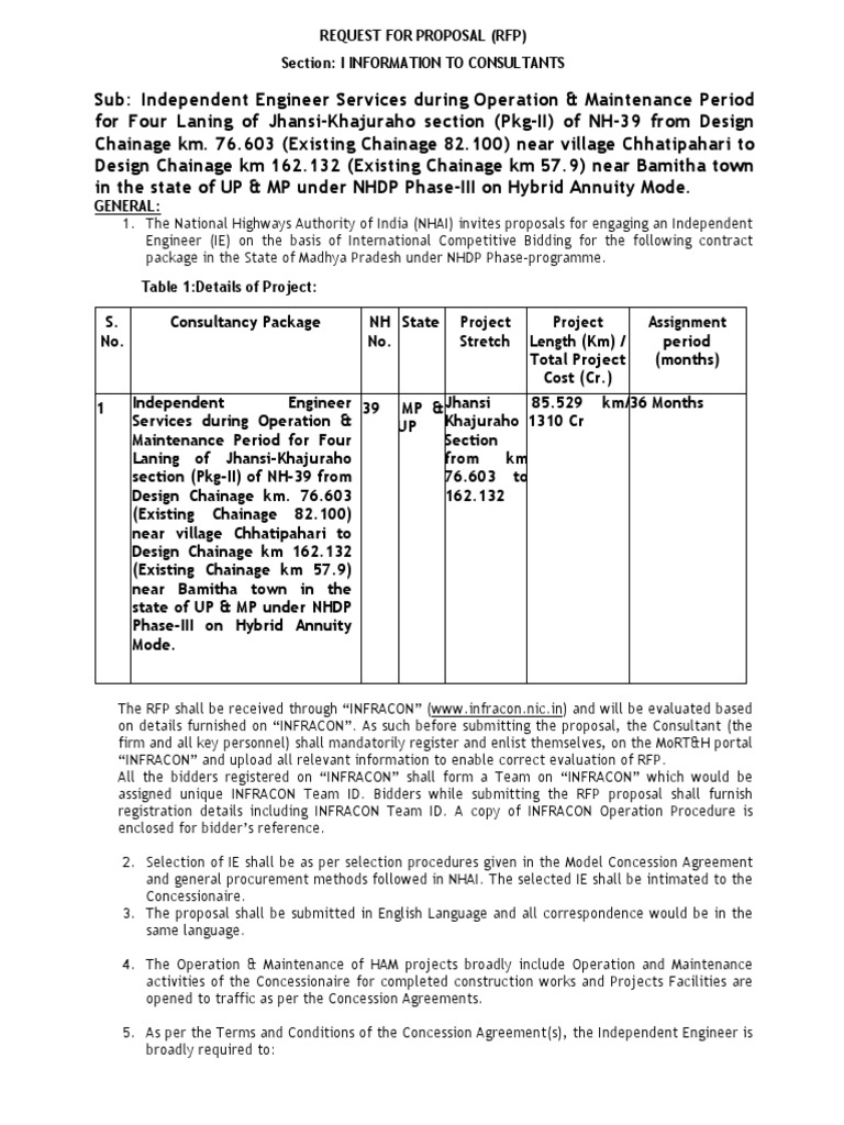 Request For Proposal (RFP) Section: I Information To Consultants | PDF
