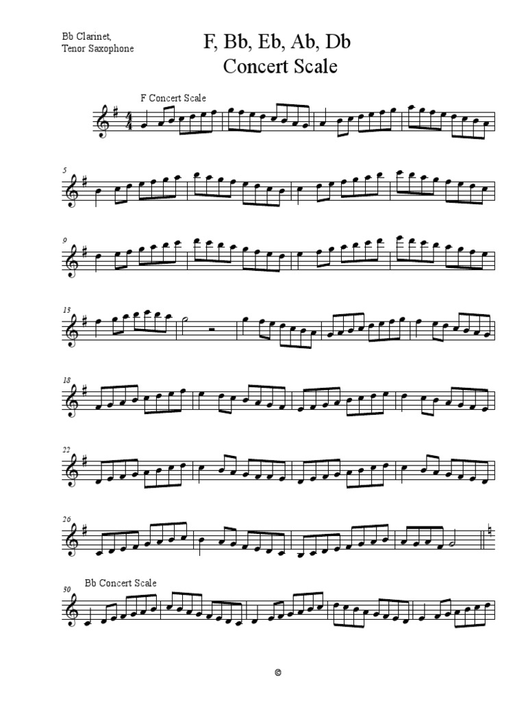 F, BB, Eb, Ab, DB Concert Scale For BB Cla. and Tenor Sax. | PDF ...