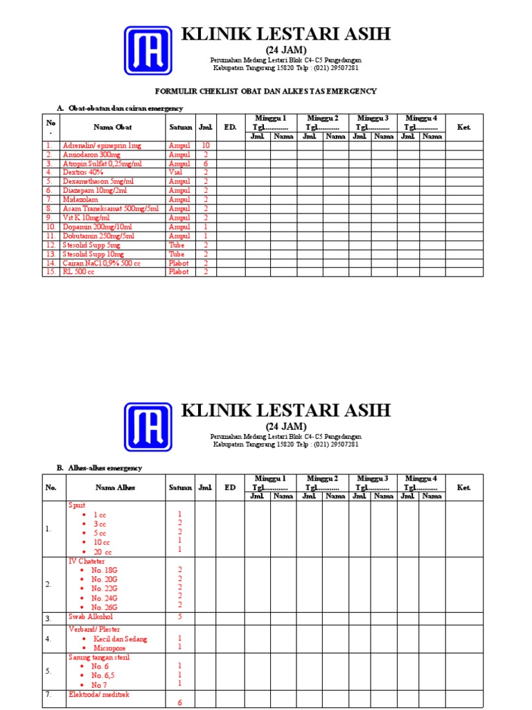 (BELUM) Formulir Ceklis Obat Dan Alkes Dalam Tas Emergency | PDF