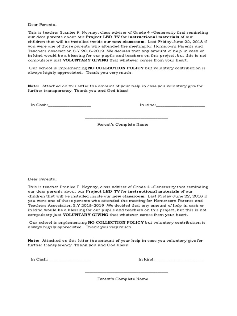 Dear Parents letter | PDF