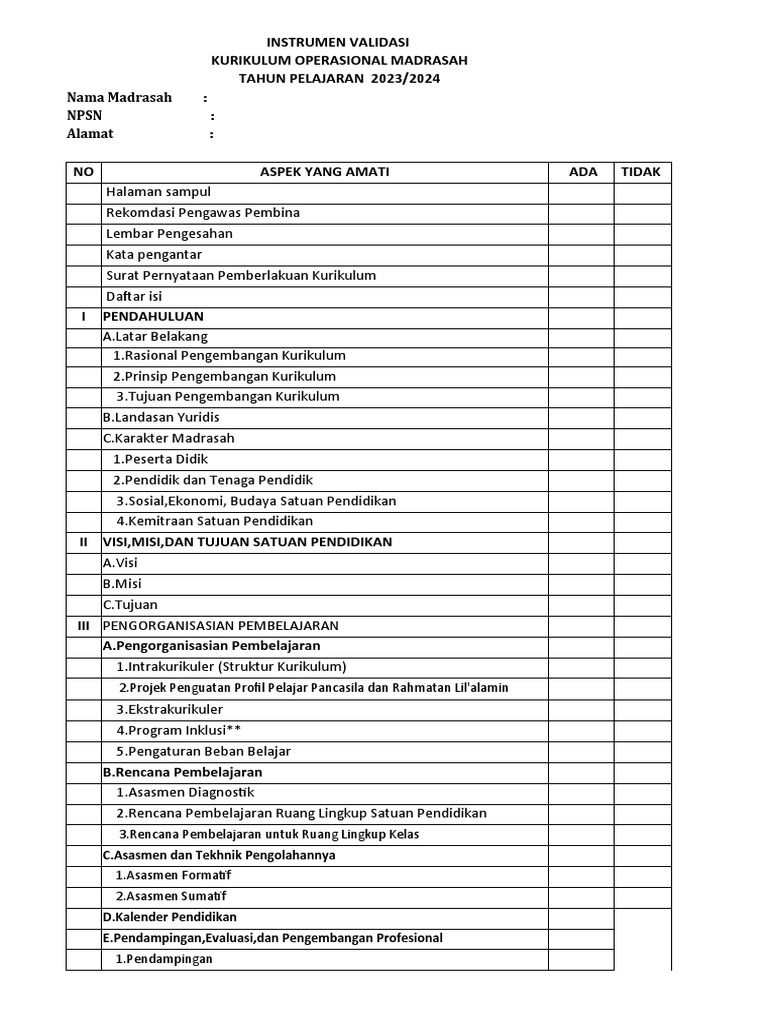 Instrumen Validasi Kom | PDF