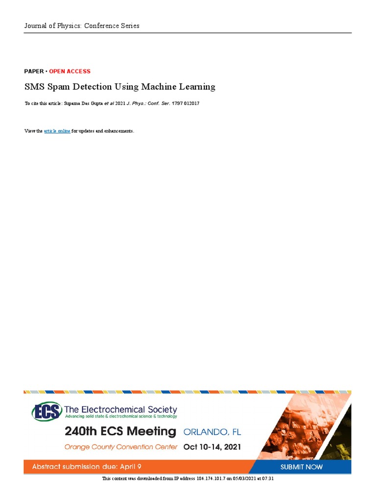 Sms Spam Detection Using Machine Learning Pdf Machine Learning