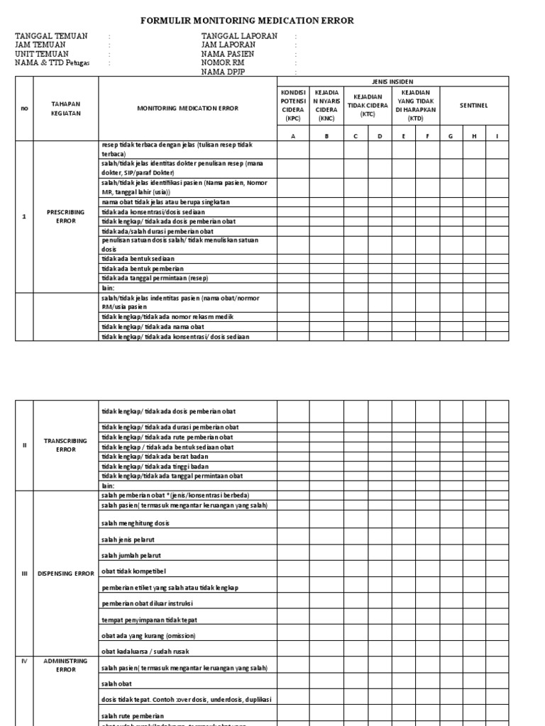 (BELUM) Form Monitoring Medication Error | PDF