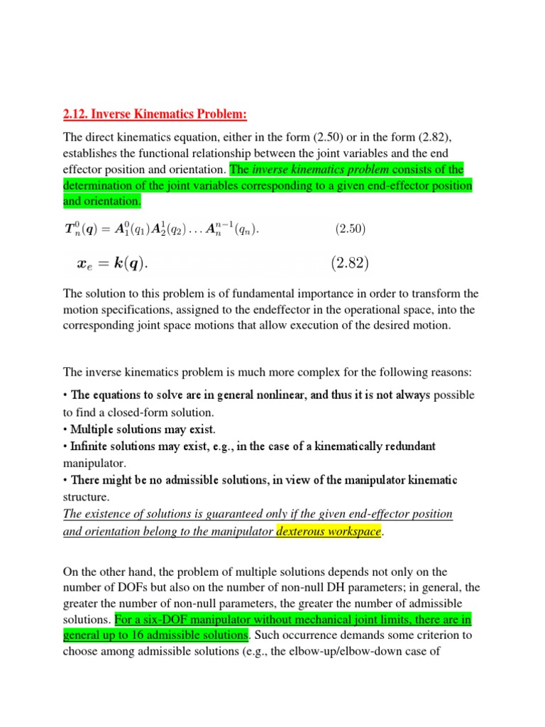 2.12. Inverse Kinematics Problem | PDF | Equations | Kinematics