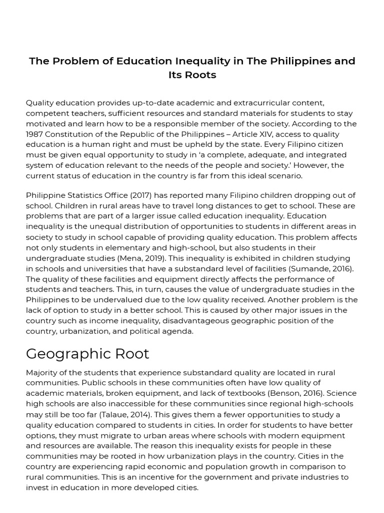 The Problem of Education Inequality in the Philippines and Its Roots_ [Essay Example], 2622 ...