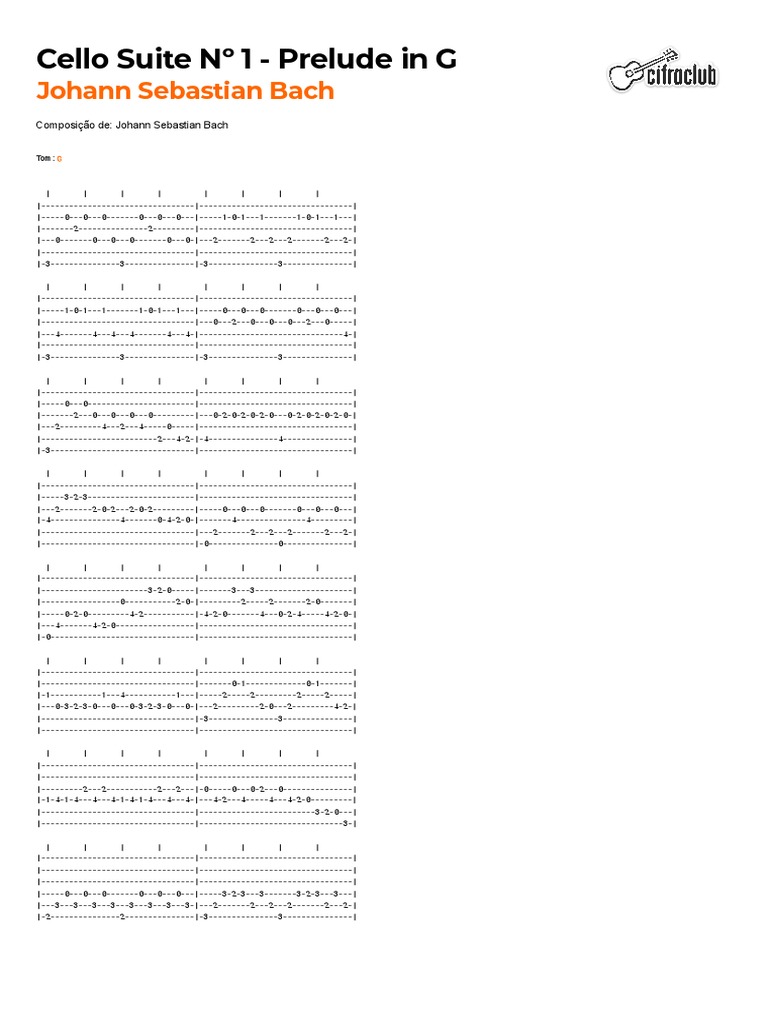 Cifra Club - Johann Sebastian Bach - Cello Suite #1 - Prelude in G ...