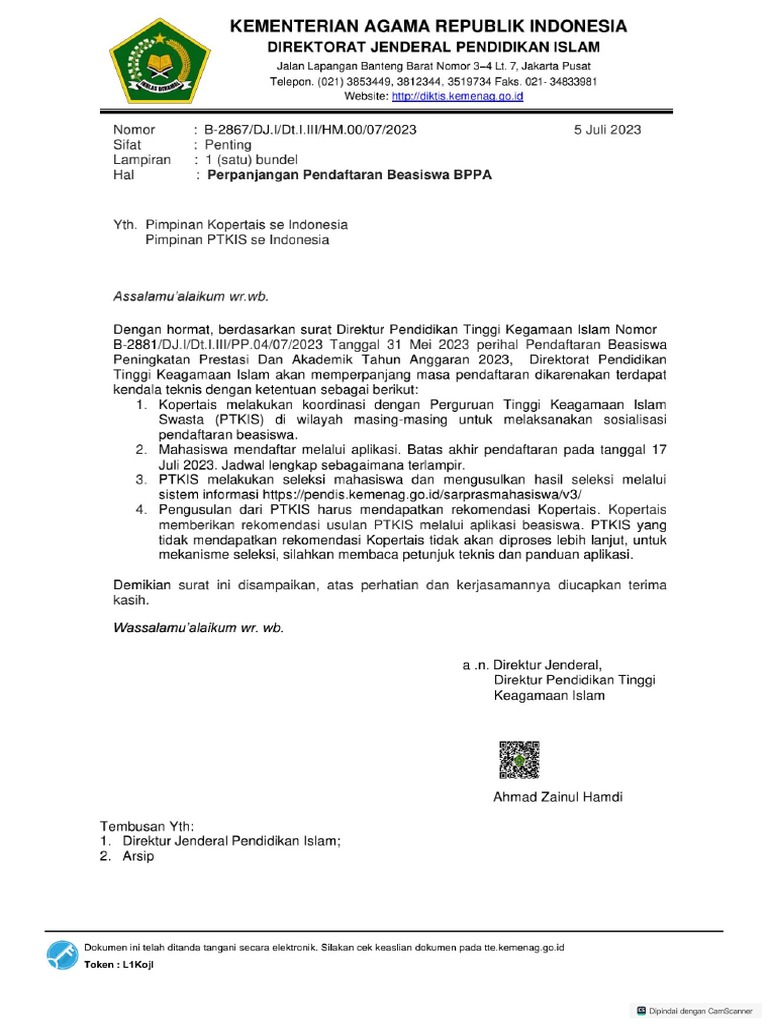 Perpanjangan Beasiswa BPPA | PDF
