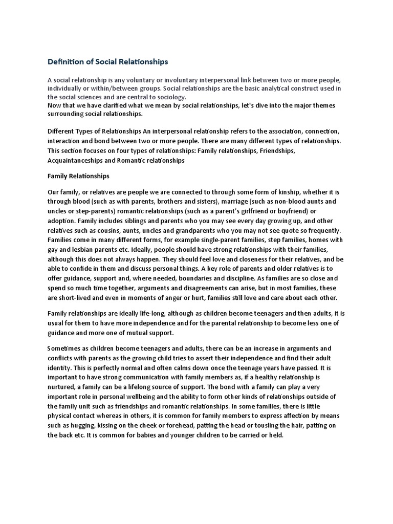 Definition of Social Relationships | PDF | Family | Friendship