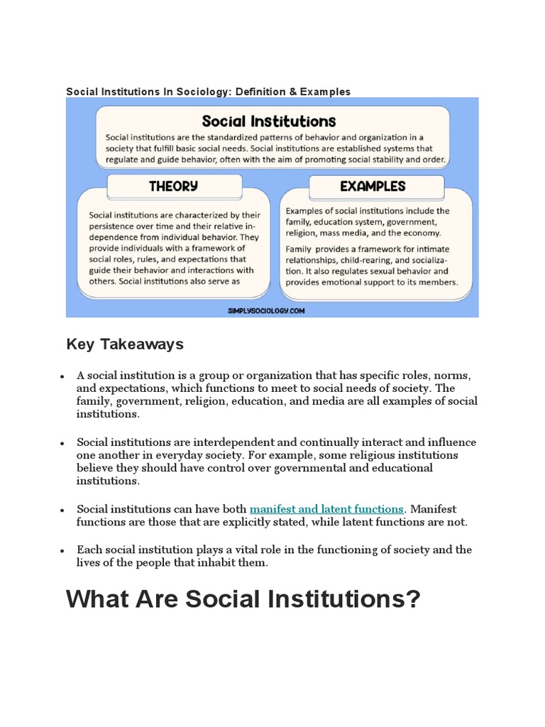 Social Institutions in Sociology | PDF | Institution | Family