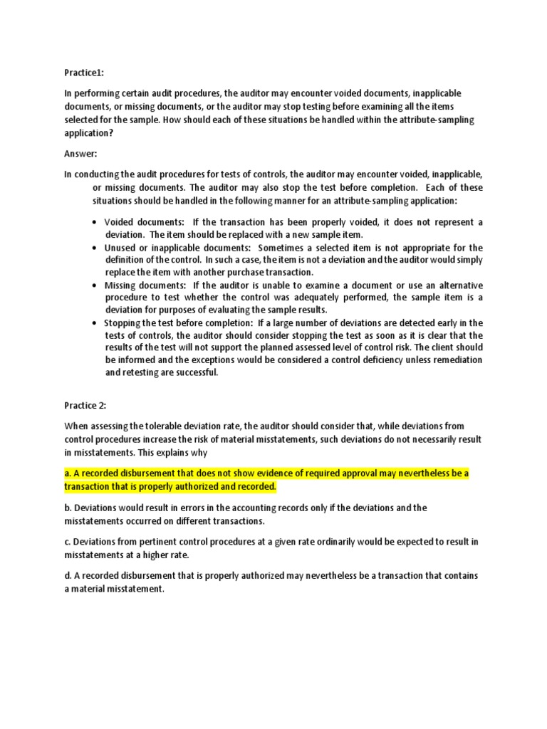 Audit Sampling and Application To Tests of Controls - Questions and ...