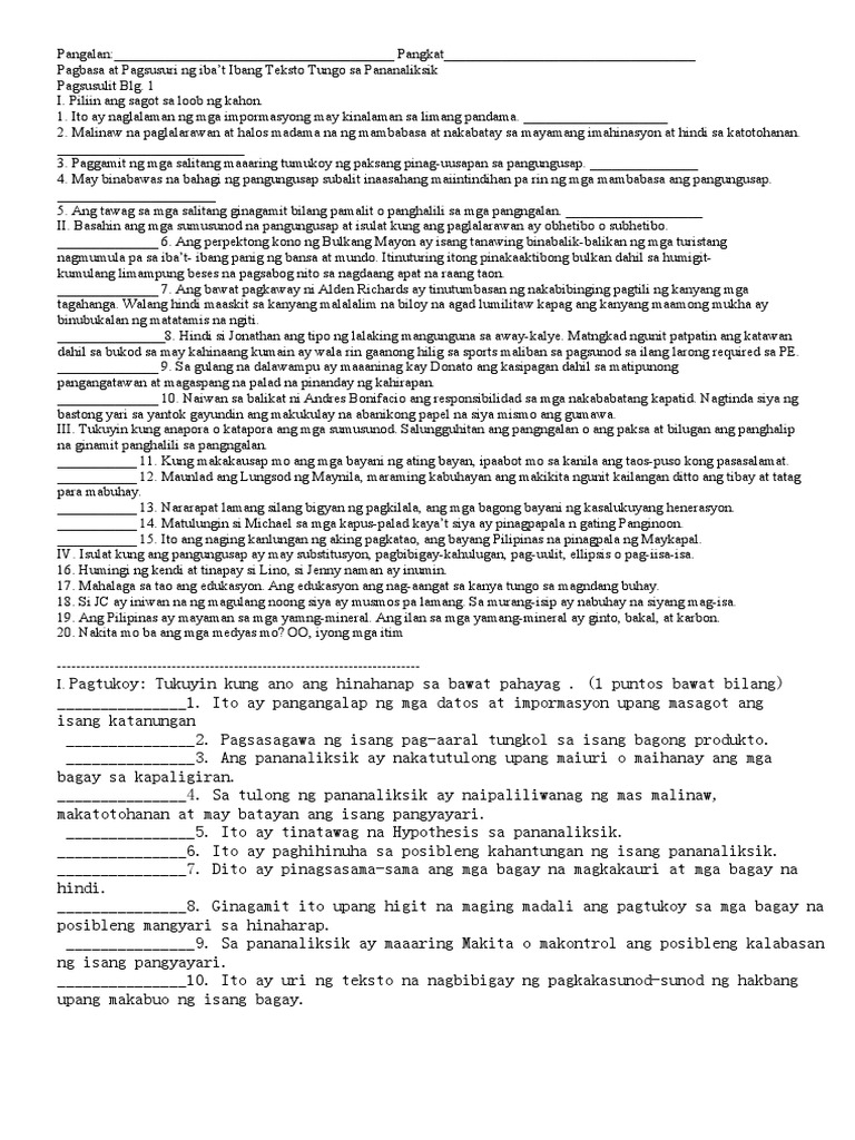 Pagbasa at Pagsusuri NG Iba | PDF