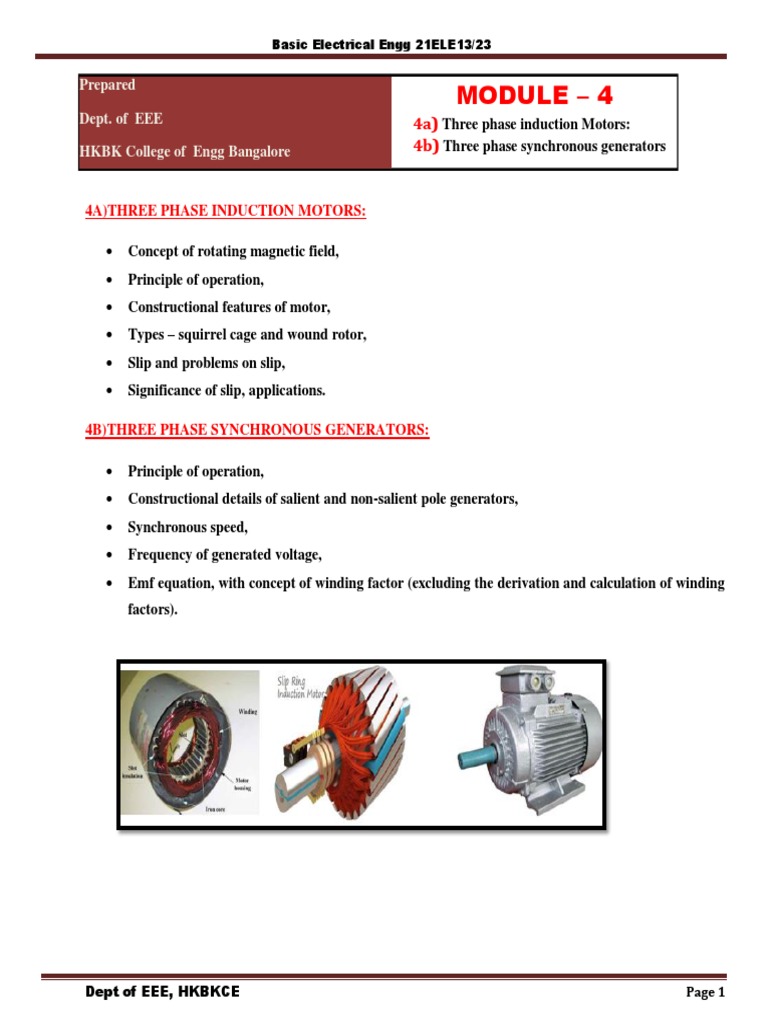 Module 4 AC Machines | PDF | Electric Motor | Electromagnetic Induction
