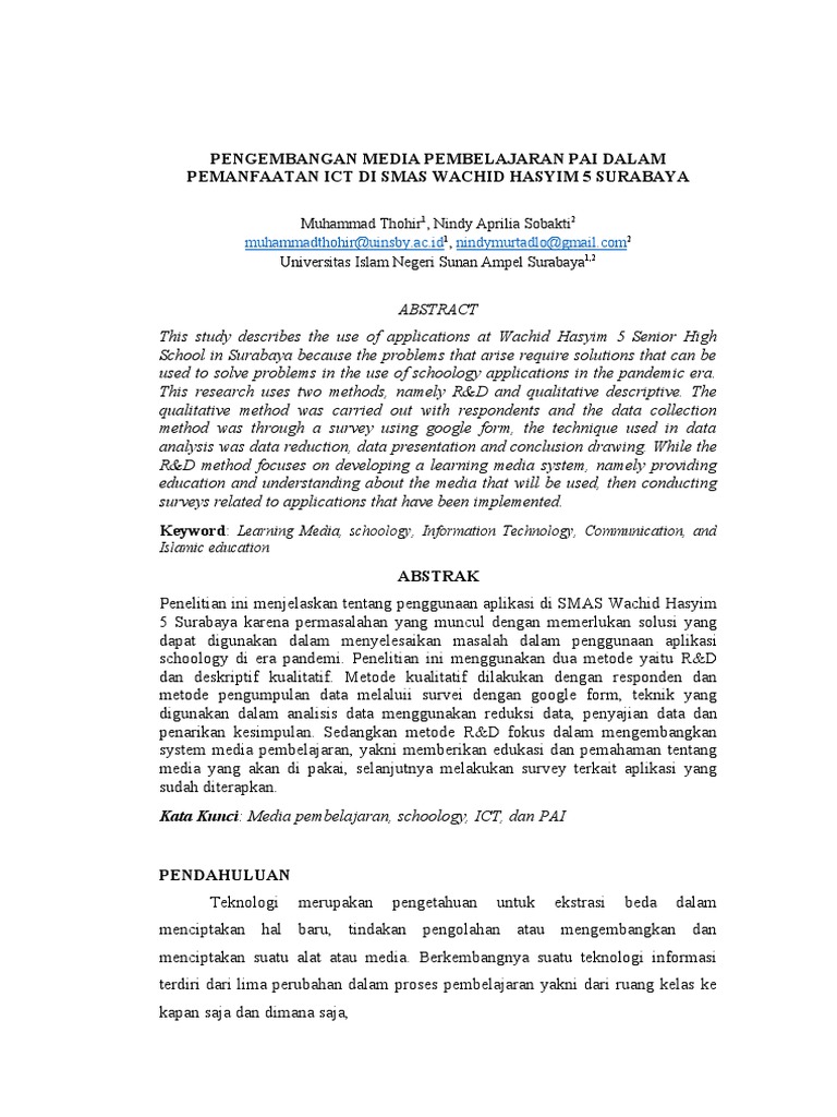 Pengembangan Media Pembelajaran Pai Dalam Pemanfaatan Ict Di Smas Wachid Hasyim 5 Surabaya | PDF