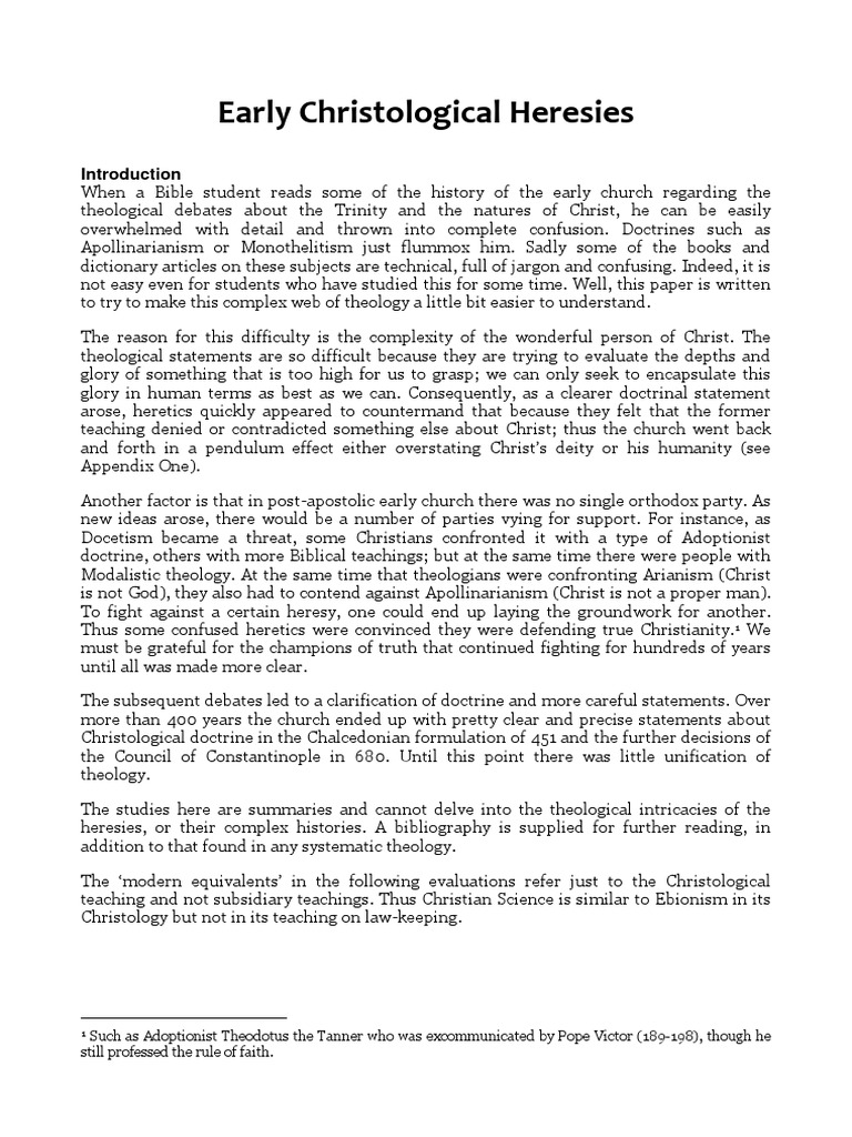 Early Christological Heresies | Download Free PDF | Council Of ...