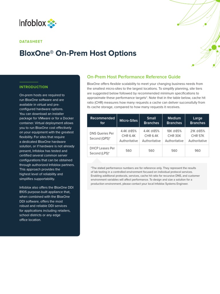 Infoblox Datasheet Bloxone On Prem Host Options | PDF | Domain Name System | Cache (Computing)