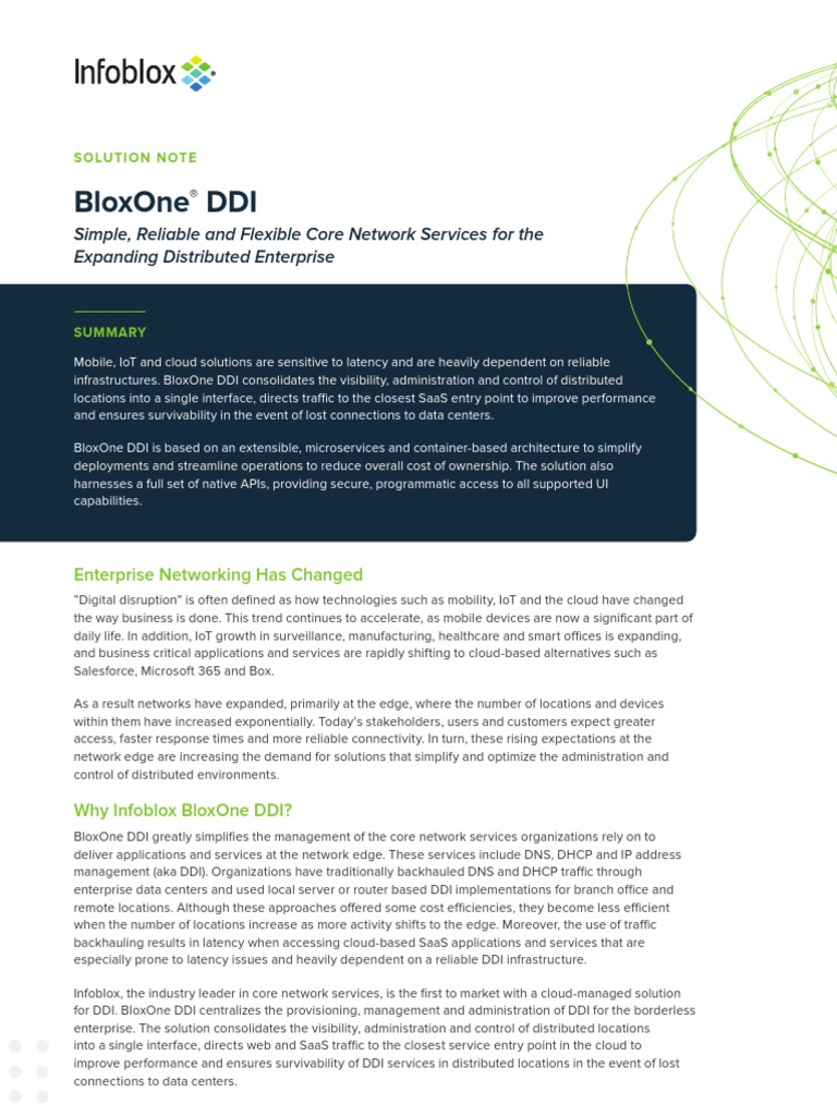 Infoblox Solution Note Bloxone Ddi | PDF | Cloud Computing | Internet Of Things