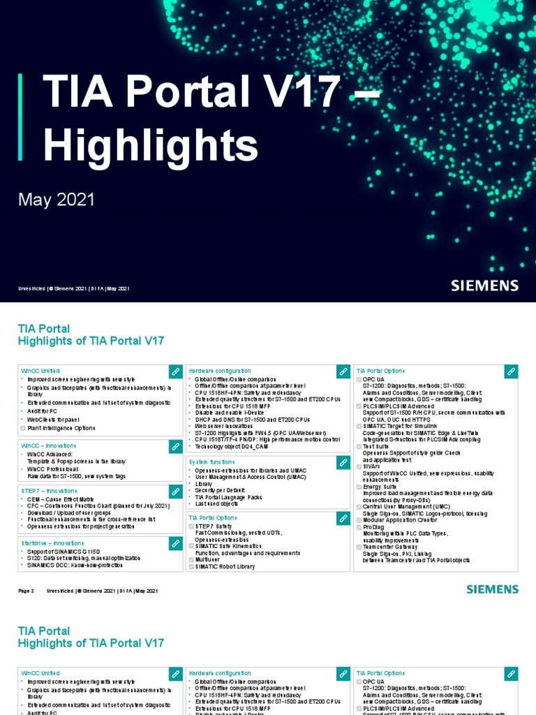 Présentation Évolutions TIA Portal V17 SIEMENS PLC SPS | PDF | Networking | Internet & Web
