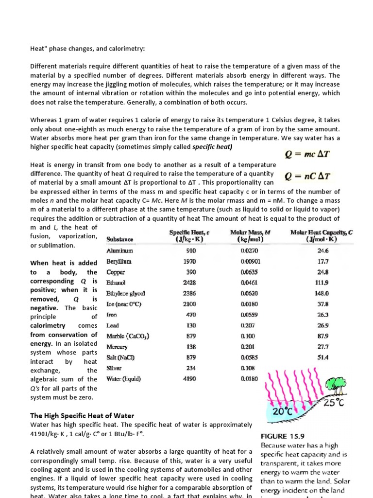 HANDOUT in PHYSICS - Heat, Specific Heat Phase Change, and Calorimetry ...