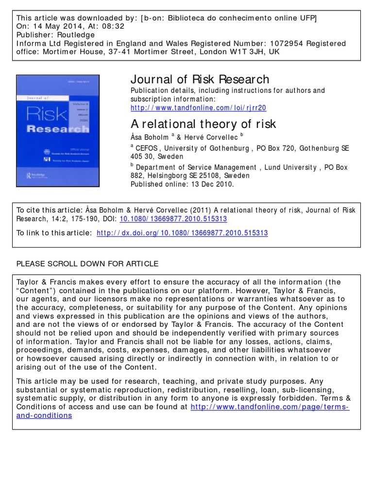 A Relational Theory of Risk | PDF | Risk | Anthropology