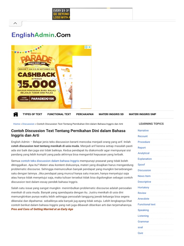 Contoh Discussion Text Tentang Pernikahan Dini Dalam Bahasa Inggris Dan ...
