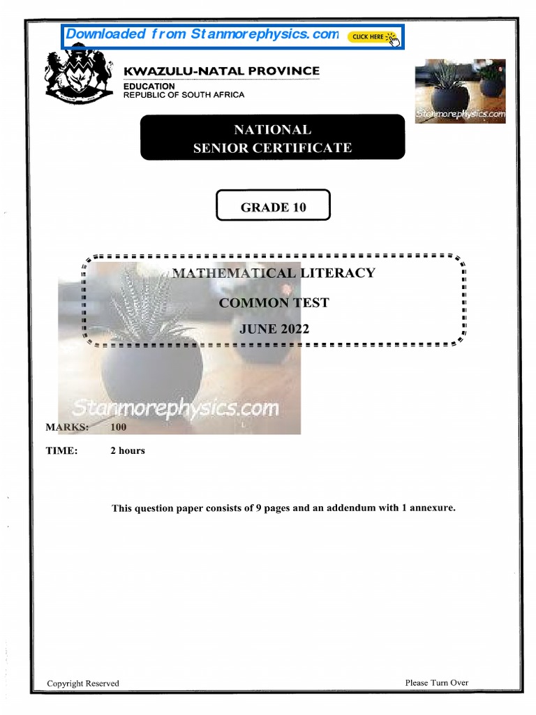 Maths Literacy Grade 10 June 2022 QP and Memo | PDF
