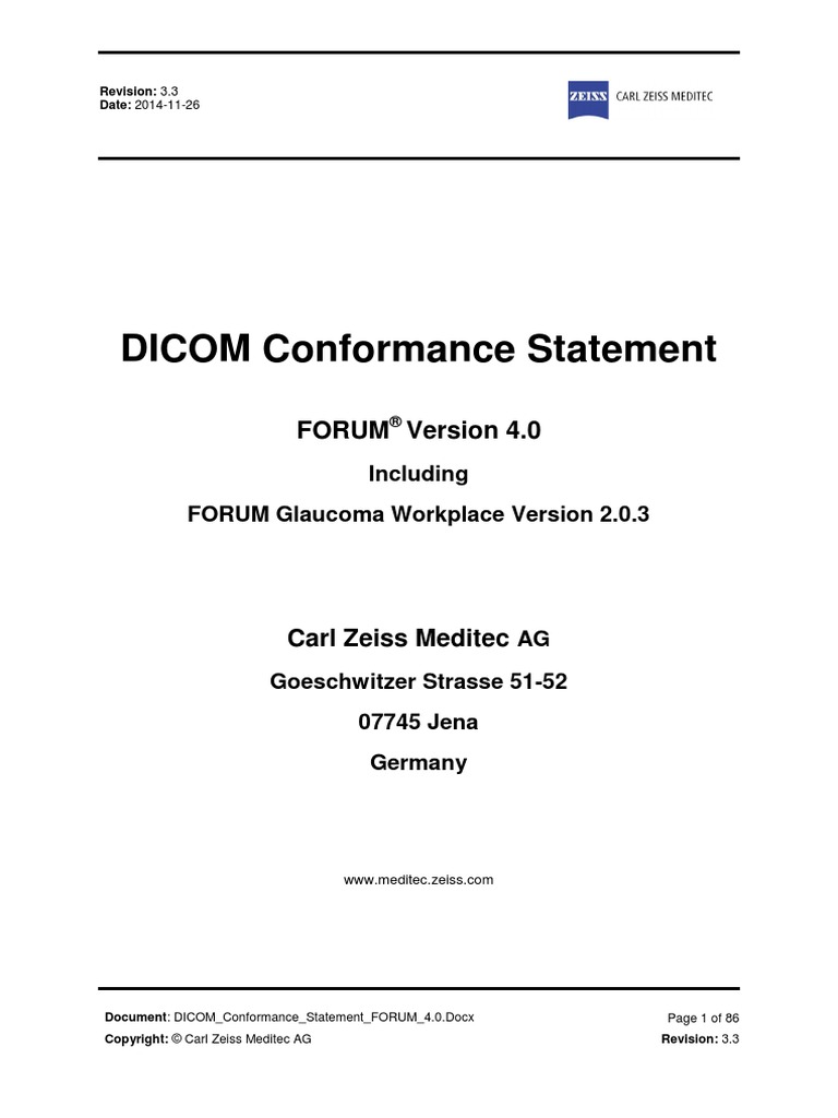 DICOM Conformance Statement FORUM 4.0-2 | PDF