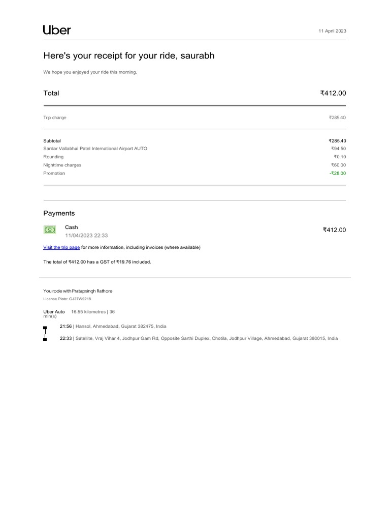 Uber Receipt - 11apr2023 - 223356 | PDF