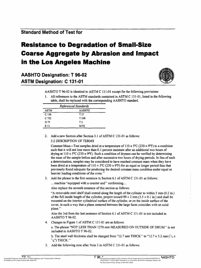 Resistance To Degradation of Small Size Coarse Aggregate by Abrasion ...