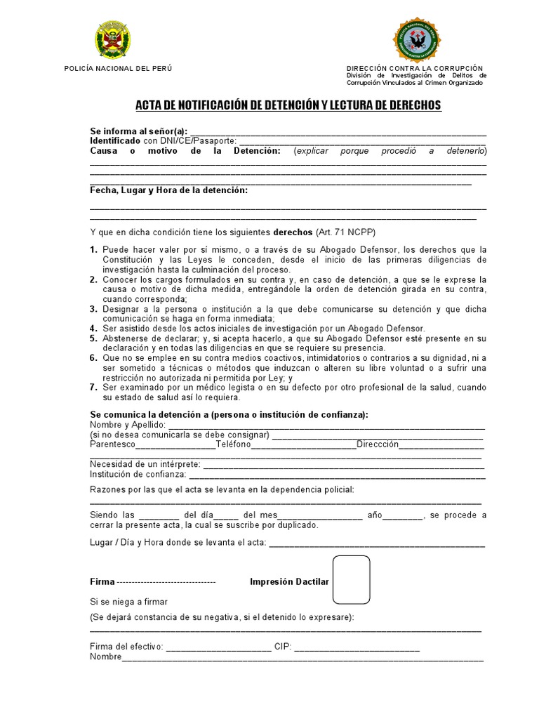 01.acta de Notificación de Detencion | PDF | Policía | Justicia 01.acta de Notificación de Detencion | PDF | Policía | Justicia
