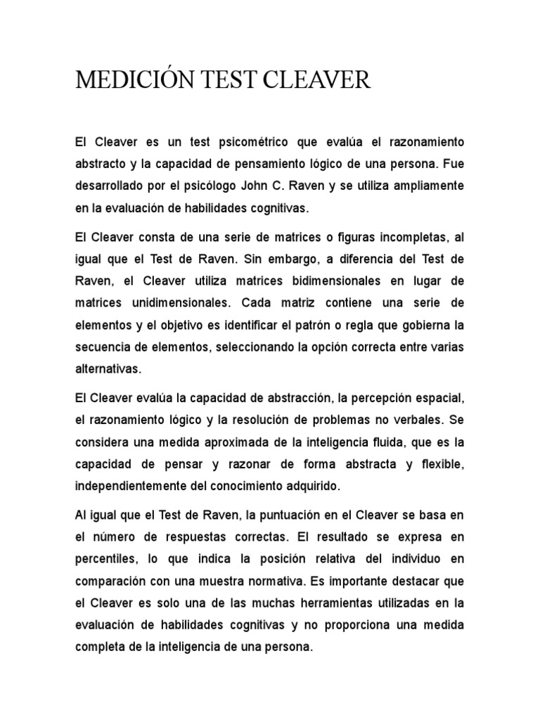Medición Test Cleaver | PDF