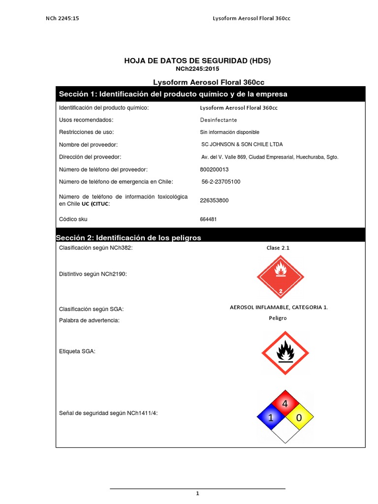 Hoja Seguridad Lysoform | PDF | Incendios | Residuos