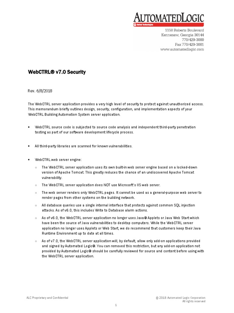 WebCTRL v7.0 Security | PDF | Port (Computer Networking) | Computer Network