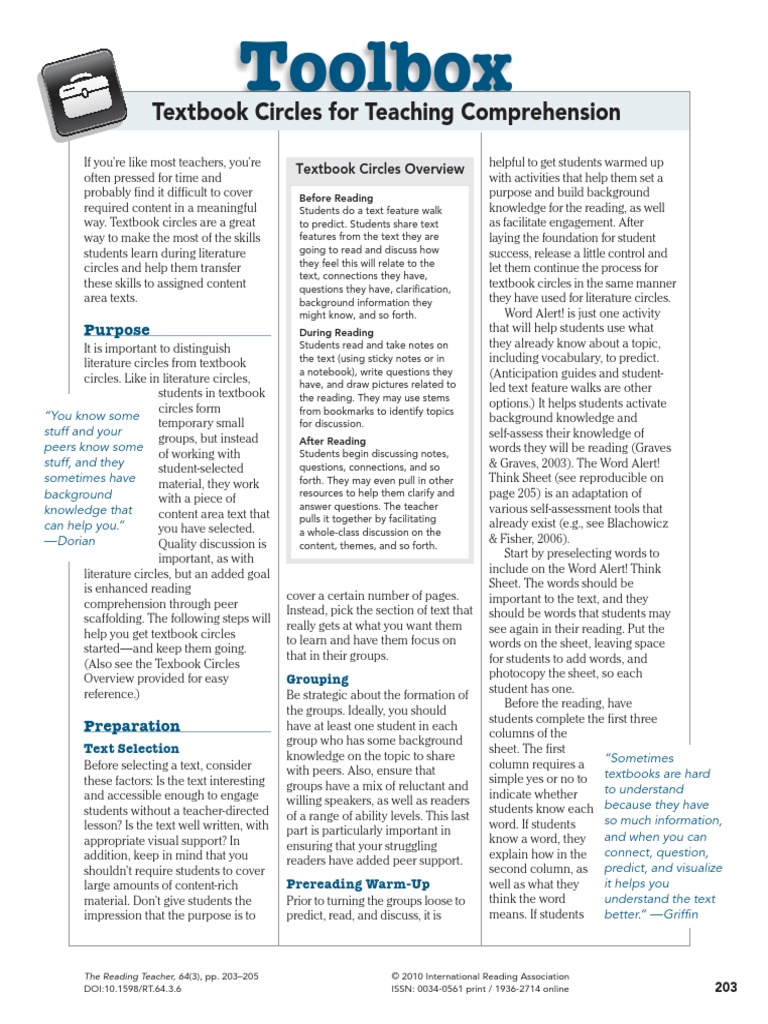 Textbook Circles For Teaching Comprehension | PDF | Reading ...