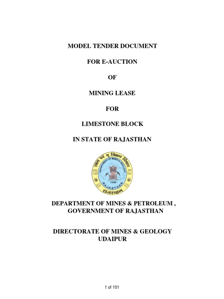 Rajasthan Model Tender Document For GRANT OF MINING LEASE FOR LIME ...