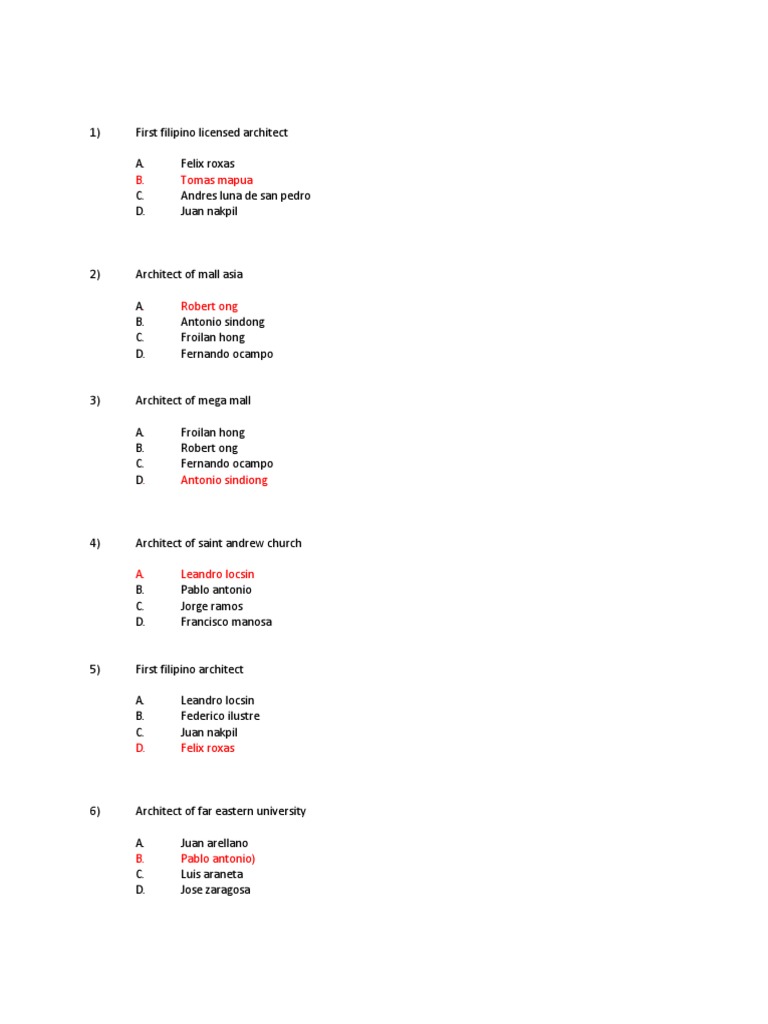170604-Filipino Architects Sample Questions | PDF