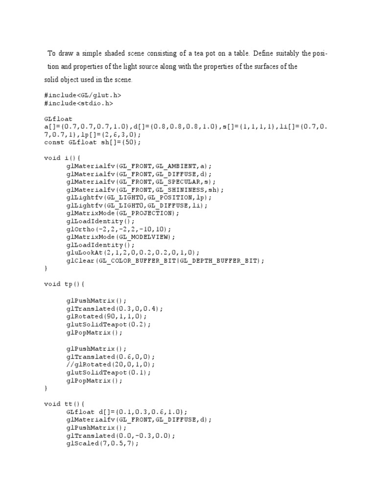 Teapot Program For Computer Graphic Visualization | PDF