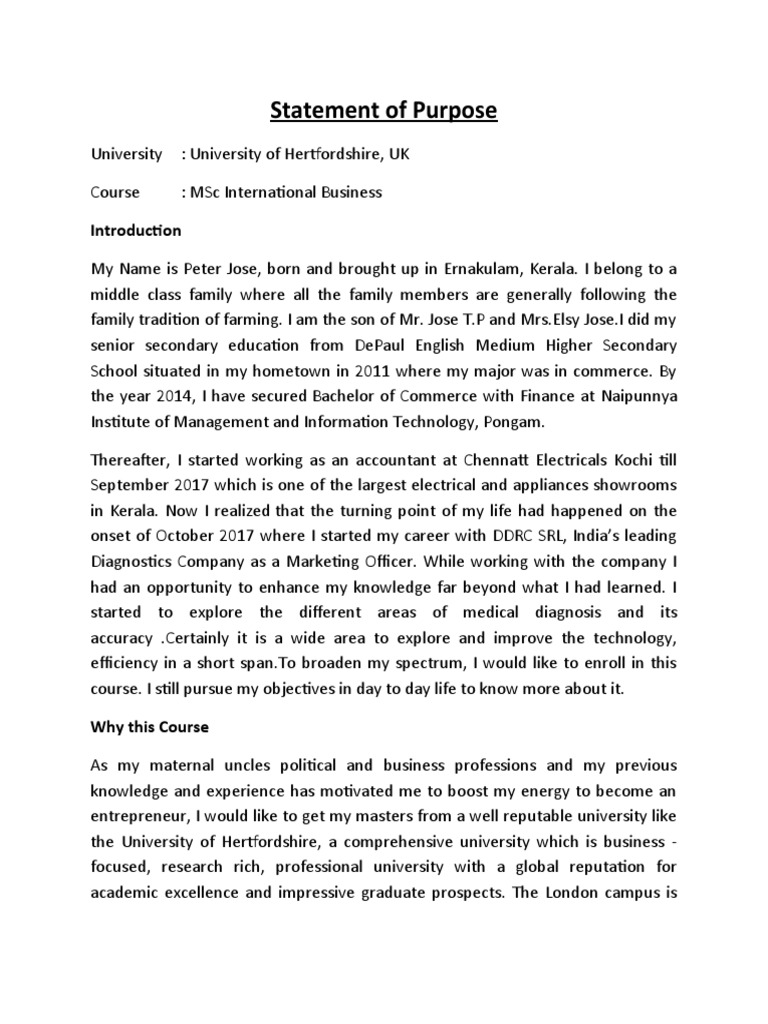 SOP Herts | PDF | International Student | United Kingdom