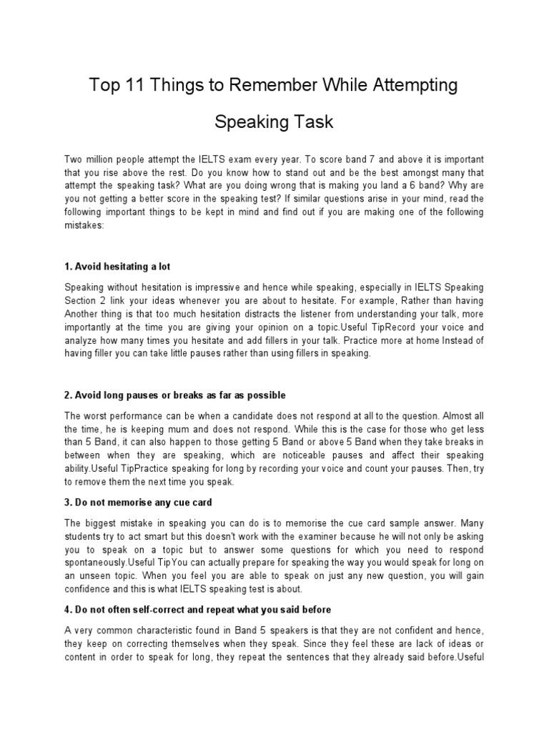 Top 11 Things To Remember While Attempting Speaking Task | PDF ...