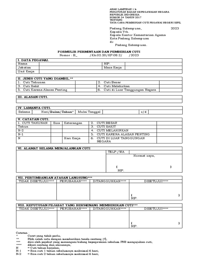Format Formulir Cuti Asn | PDF