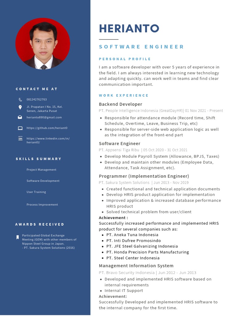 CV Backend Herianto | PDF | Postgre Sql | Computer Engineering
