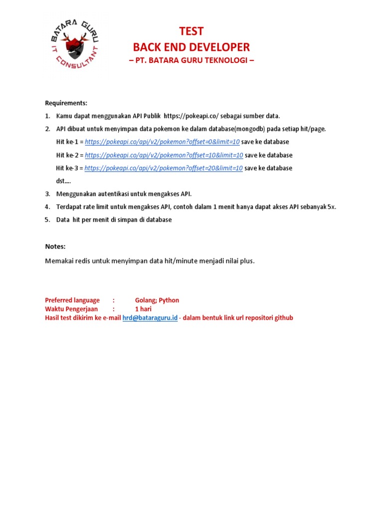 Test - Back End Developer | PDF