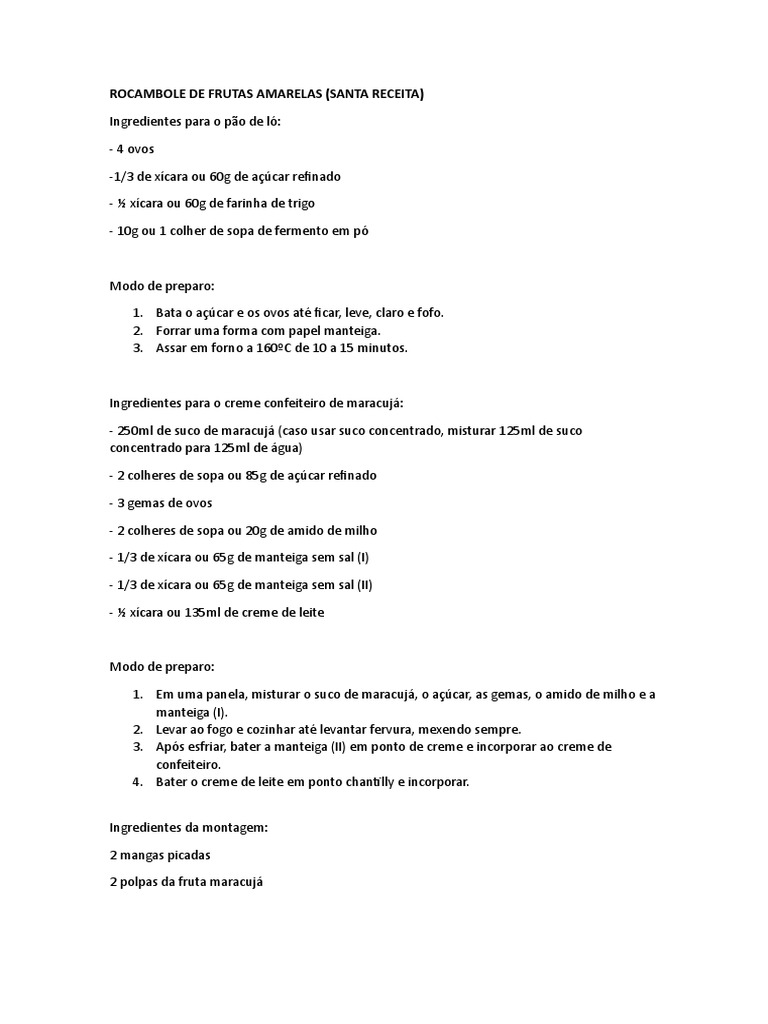 Rocambole de Frutas Amarelas Delicioso | PDF