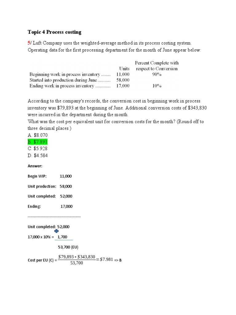 Topic 4 Process Costing Exercises | PDF